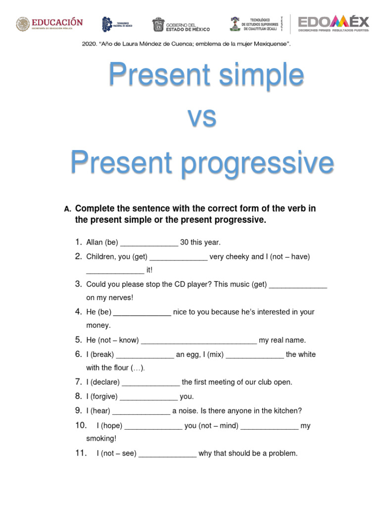 Practice 1 Present Simple Vs Present Progressive, Preposition of Time | PDF