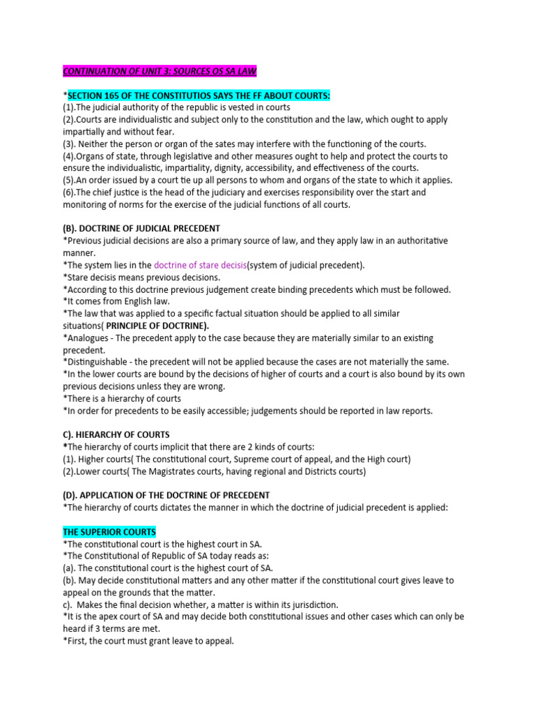 Continuation of Unit 3 Sources of Sa Law | PDF | Precedent | Obiter Dictum