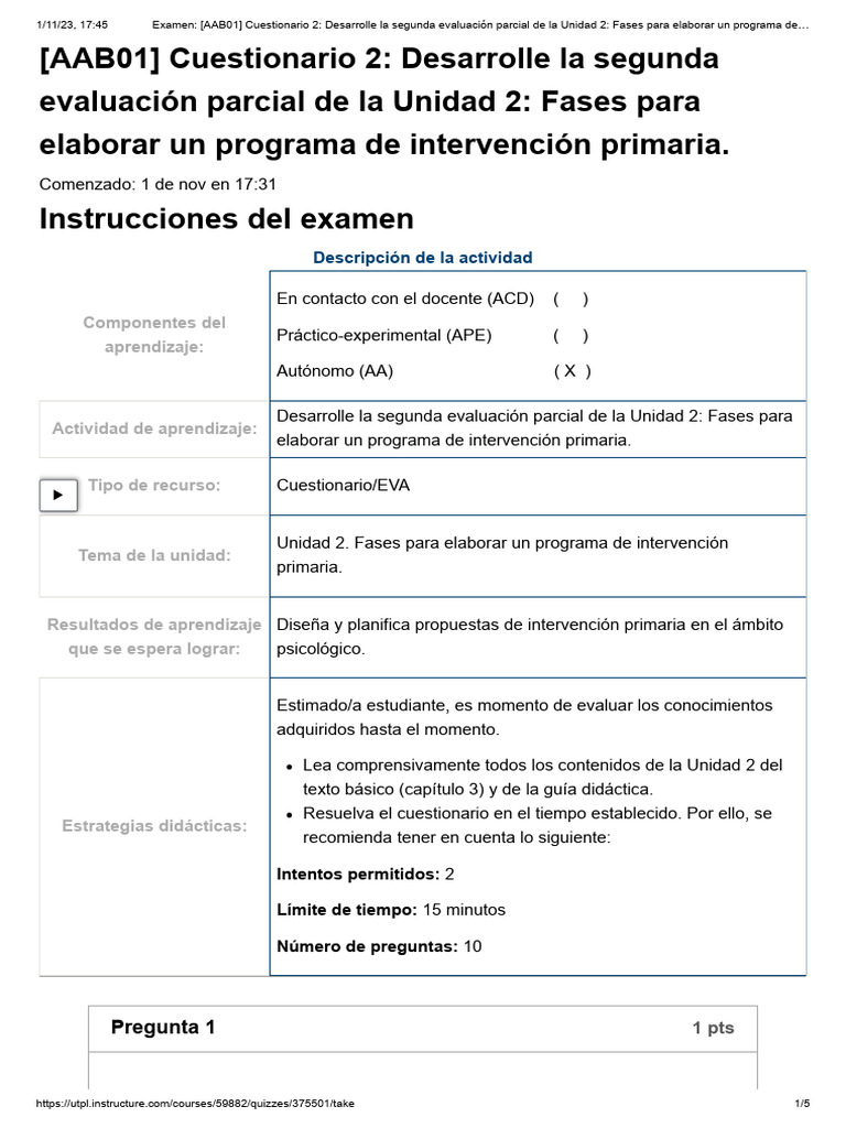 Examen - (AAB01) Cuestionario 2 - Desarrolle La Segunda Evaluación Parcial de La Unidad 2 ...