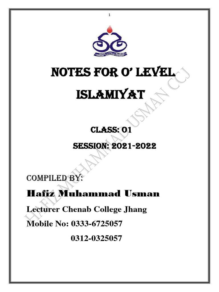 Class O1 Islamiat Notes | PDF | Hajj | Prophets And Messengers In Islam