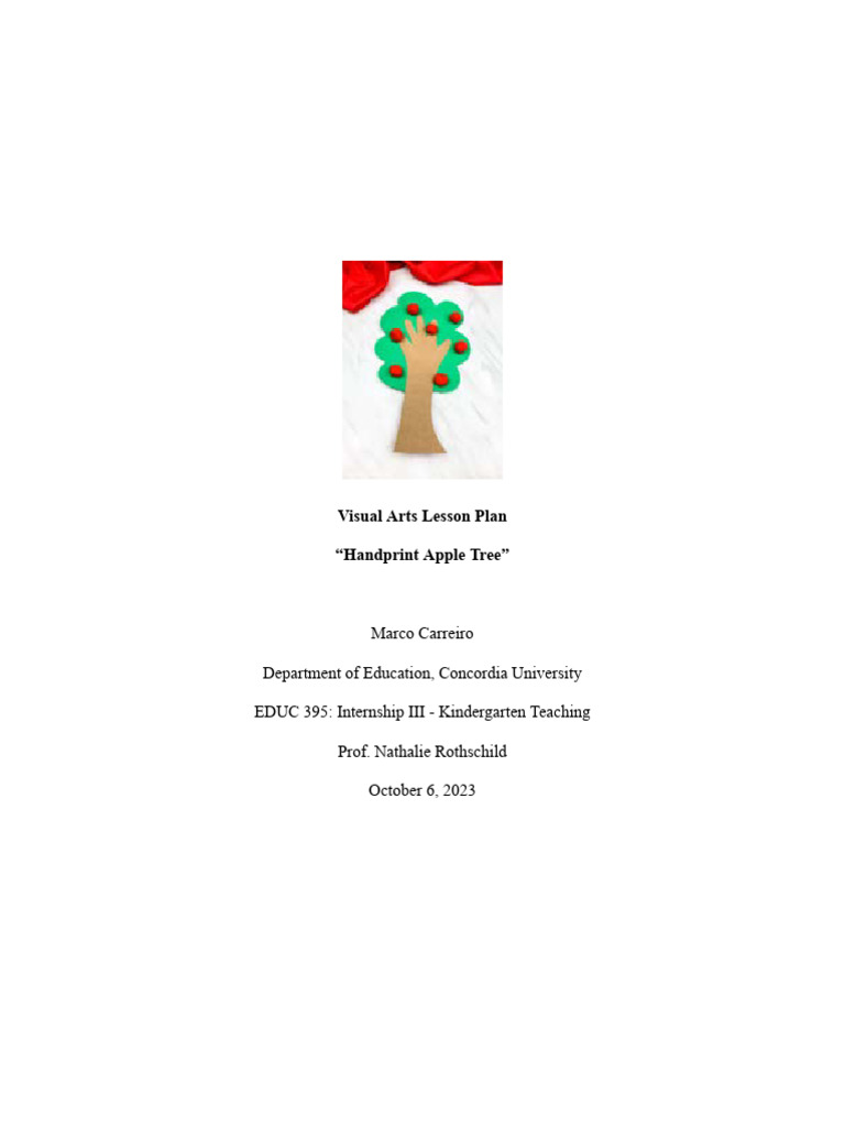 Kindergarten Handprint Apple Tree Lesson | PDF | Apple | Trees