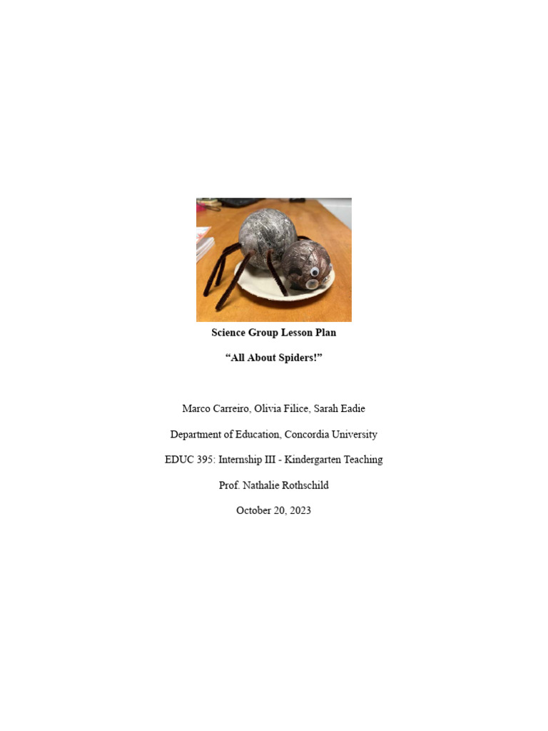 k4 Group Lesson Plan-Compressed | PDF | Spider | Classroom