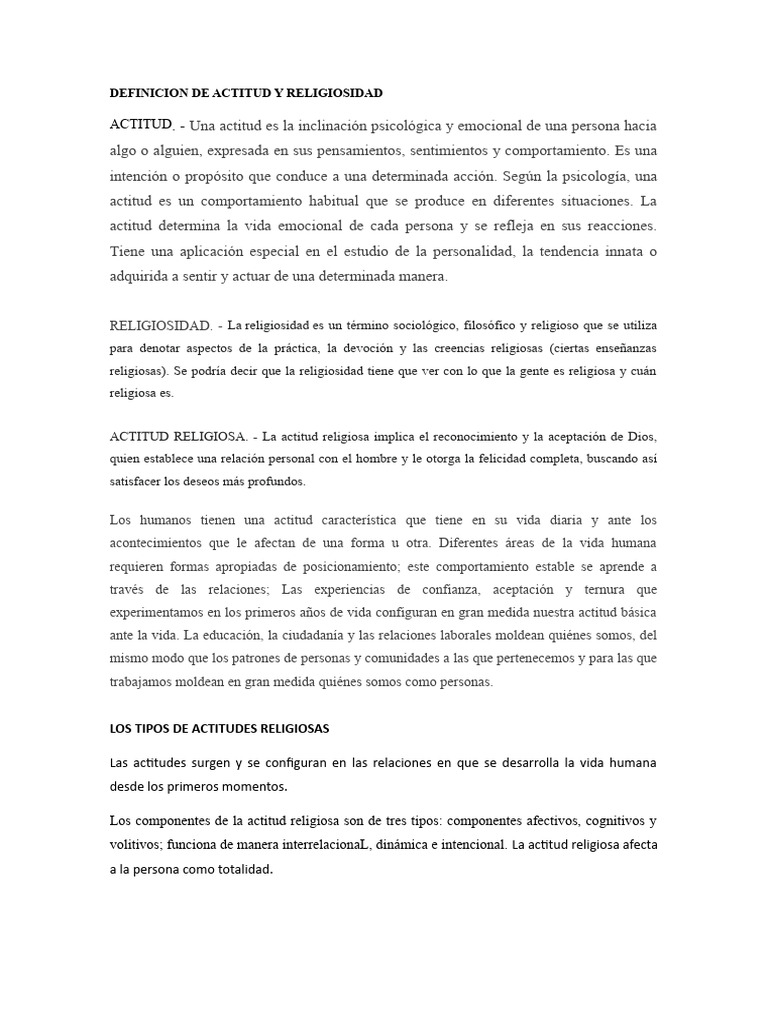 Definicion de Actitud y Religiosidad | PDF | Autosuperación