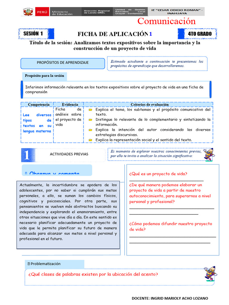 4°_FICHA_DE_APLICACIÓN-SESIÓN1-SEM.1-EXP.7-COM | PDF | Aprendizaje | Evaluación