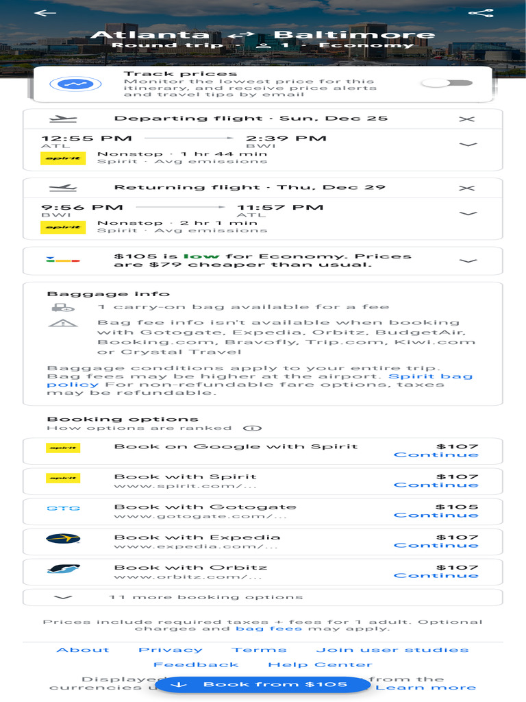 Cheap Spirit Flights from ATL to BWI | PDF