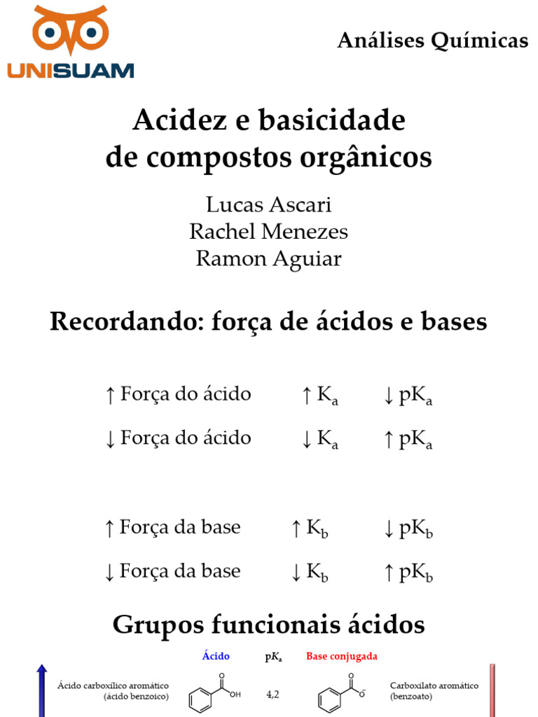 Aula 11.2 - Acidez e Basicidade de Compostos Orgânicos | PDF | Ácido | Constante de acidez