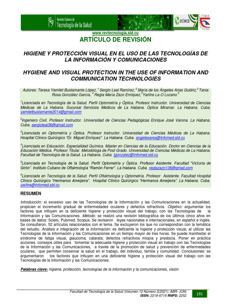 Higiene y Proteccion Visual en El Uso de | PDF | Ojo humano | Ligero