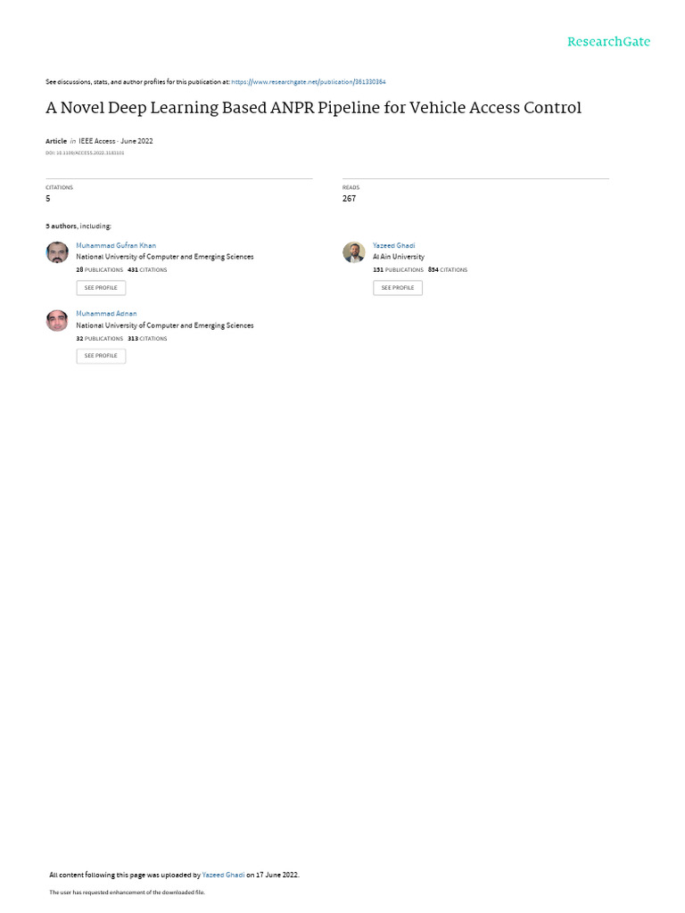 A Novel Deep Learning Based ANPR Pipeline For Vehicle Access Control | PDF | Optical Character ...