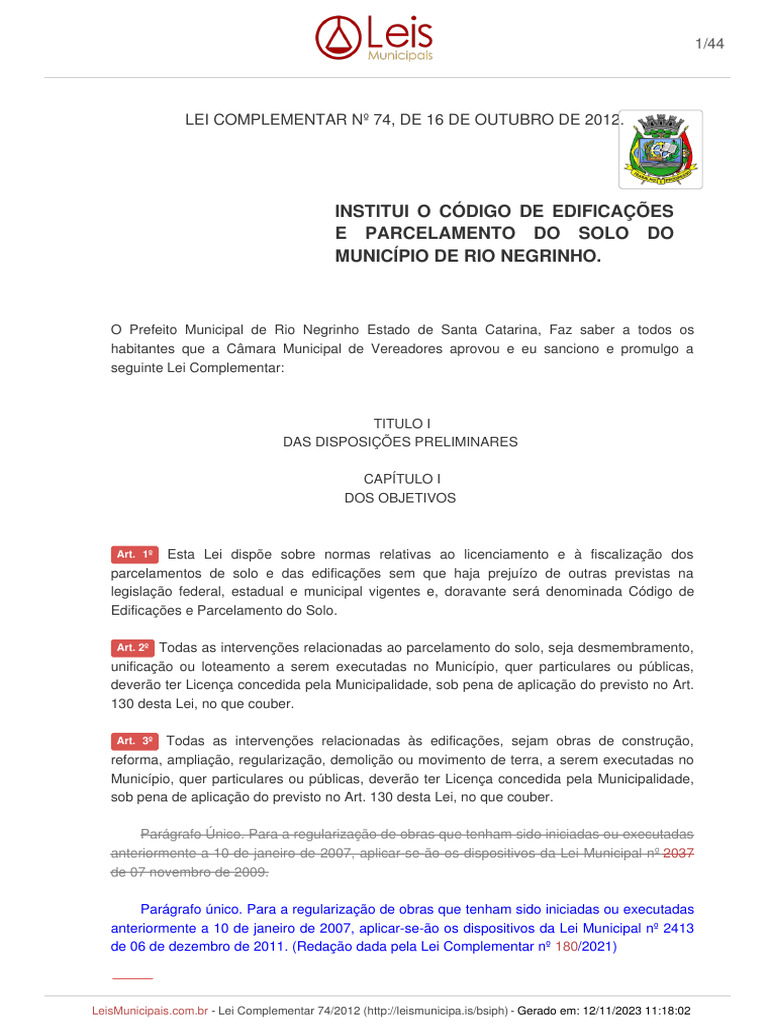Lei-complementar-74-2012-Rio-negrinho-SC-consolidada - (17-11-2022) | PDF | Acessibilidade ...