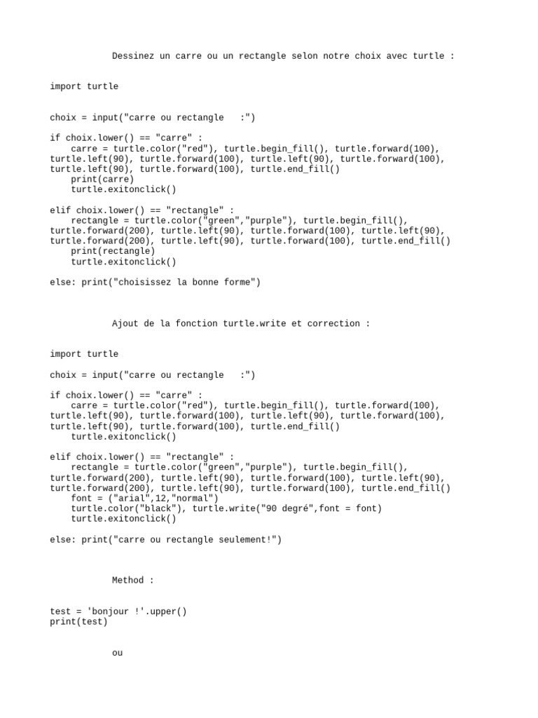 Dessin de formes avec Turtle Python | PDF