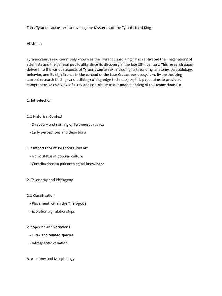 Tyrannosaurus Rex Research Paper | PDF | Tyrannosaurus | Dinosaurs