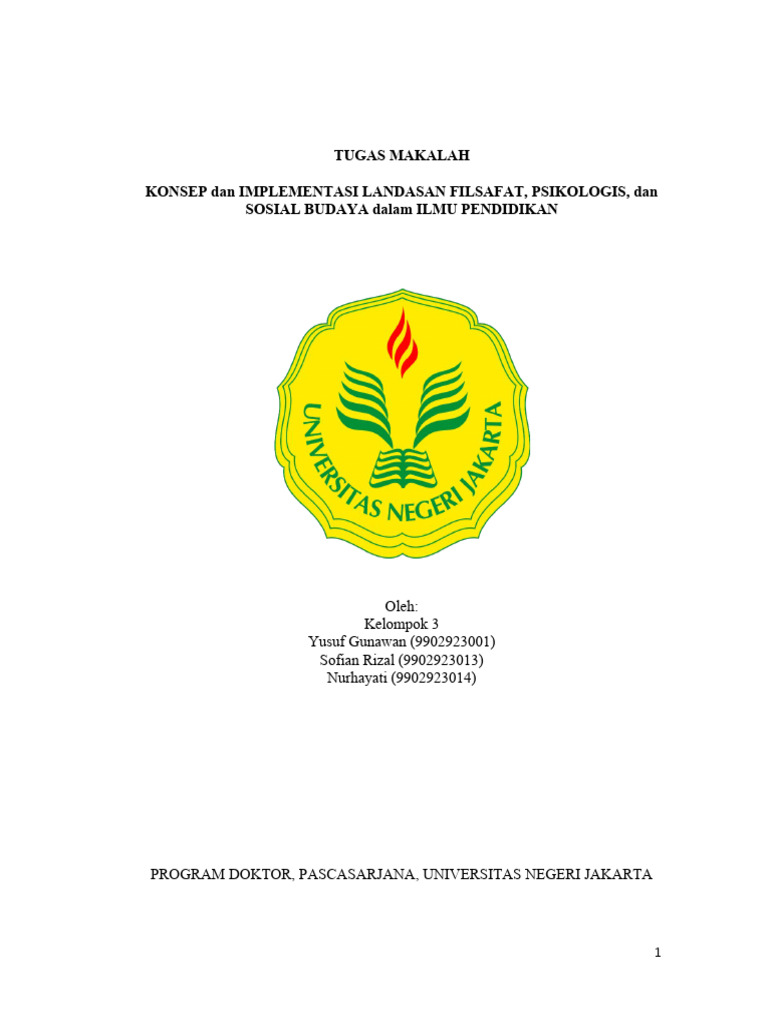 MAKALAH KEL.3 - KONSEP Dan IMPLEMENTASI Landasan Filsafat, Psikologi, Dan Sosial Budaya | PDF