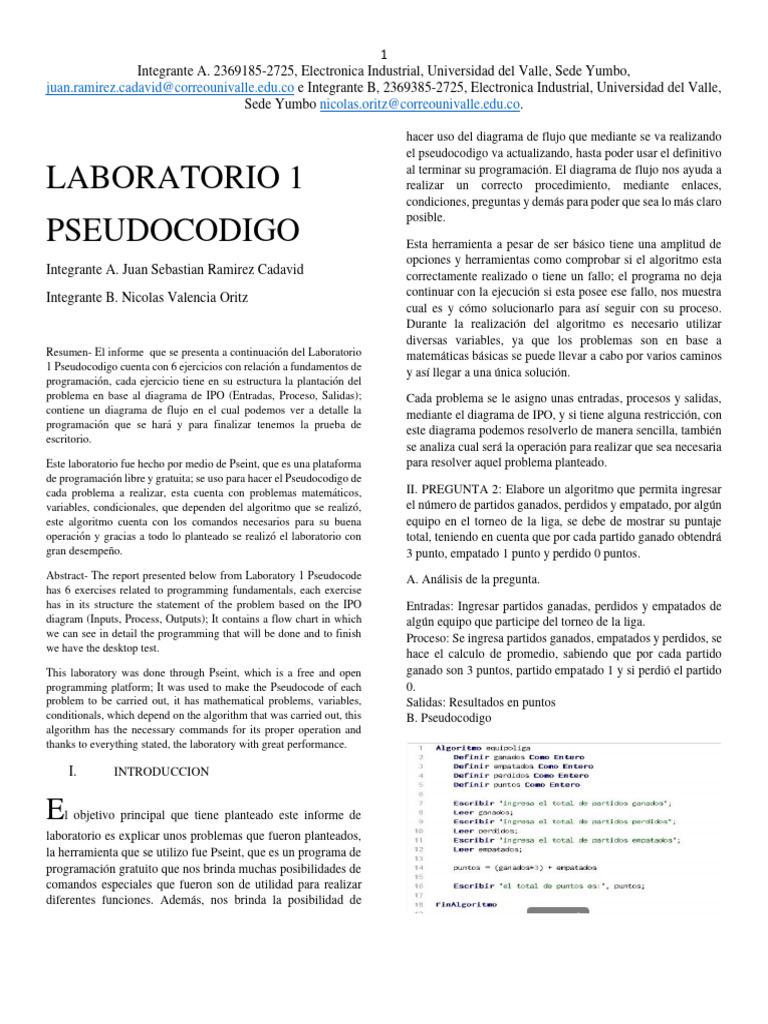 LABORATORIO 1 | PDF | Programación de computadoras | Laboratorios