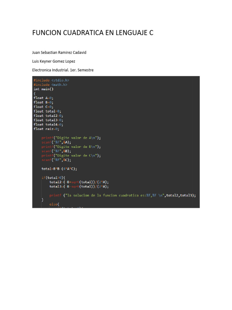 Cuadratica Lenguaje C | PDF