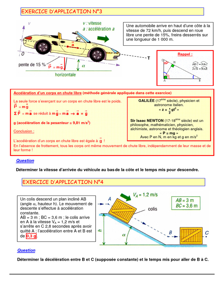 Calculs de Vitesse et Temps pour Véhicule en Descente | PDF ...