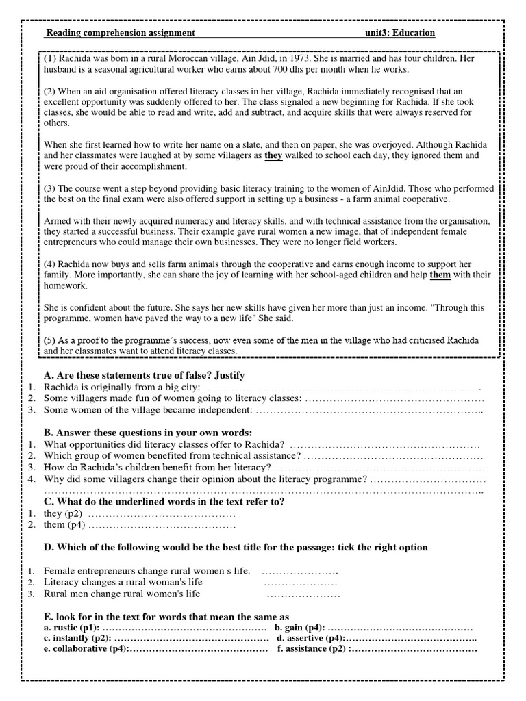 Reading Comprehension Unit 3 Education | PDF | Learning Methods ...