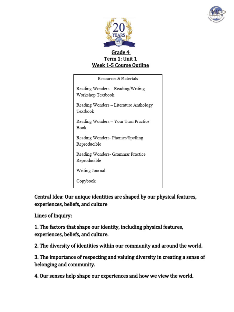 Grade 4 Term 1 Course Outline | PDF | Literacy | Communication