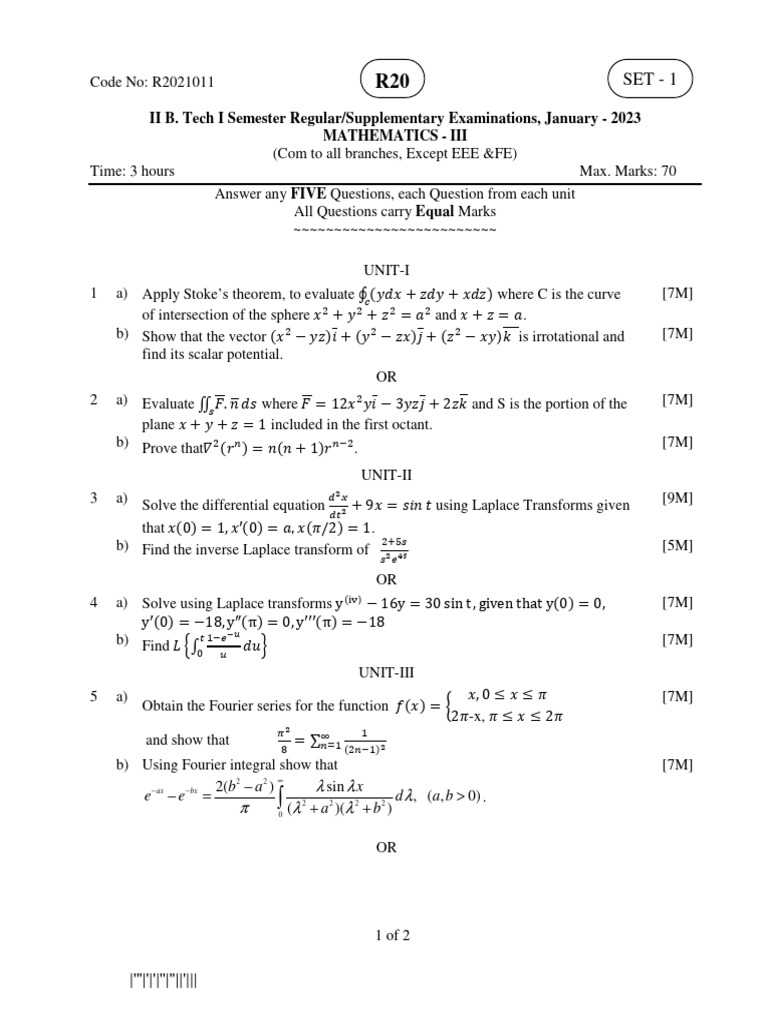 B.Tech Mathematics III Exam Paper Jan 2023 | PDF | Mathematical ...