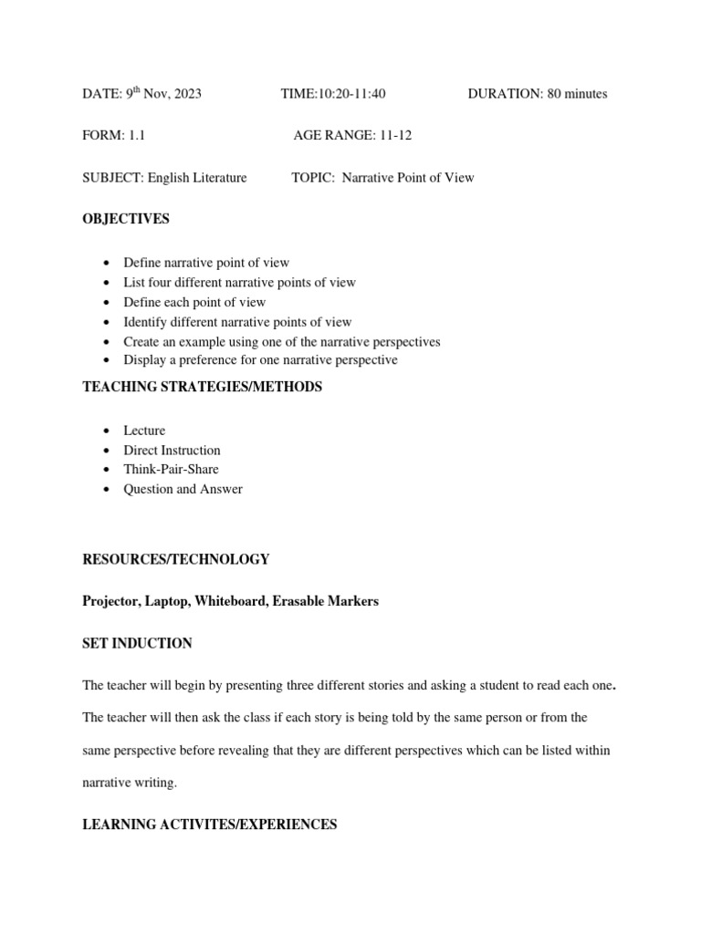 lesson plan 3 -ef 1 | PDF | Lesson Plan | Narration