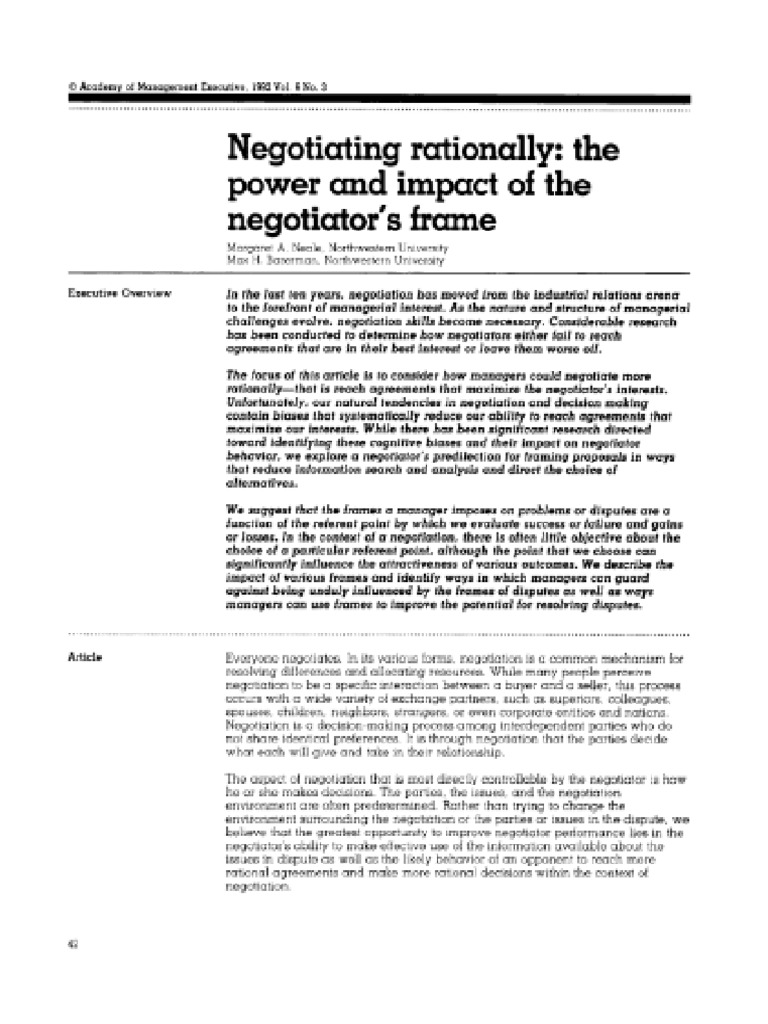 Bazerman, M.H. y Neale, M.A (1992) - Negotiating Rationally The Power ...