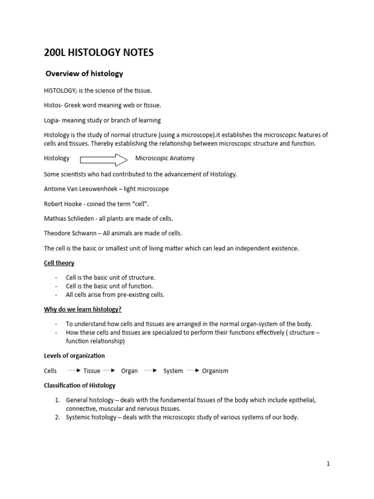 200L Histology Notes | Download Free PDF | Meiosis | Mitosis
