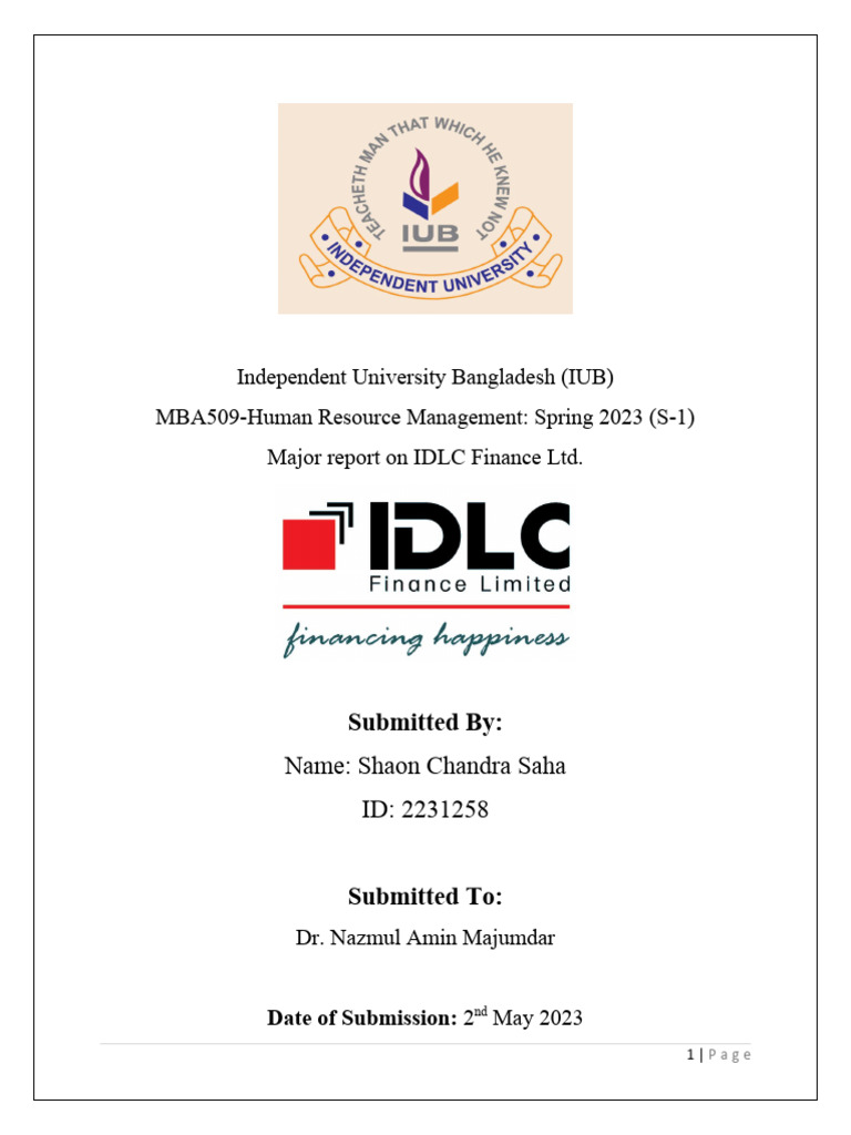 MBA509 Major Report On IDLC by Shaon | PDF | Human Resource Management ...