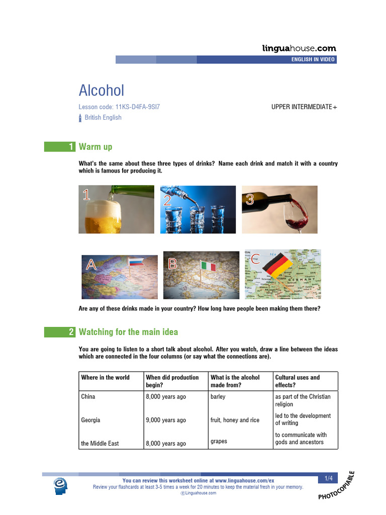 Alcohol British English Upper Intermediate b2 c1 Group British English ...