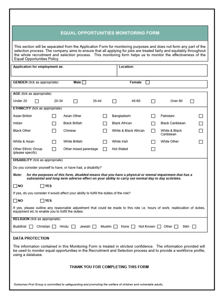 Equal Opps Form | PDF | Disability | Recruitment Equal Opps Form | PDF | Disability | Recruitment