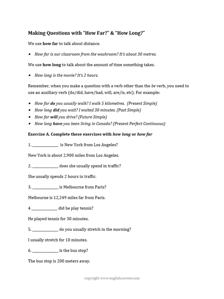 How Far How Long Exercises | PDF