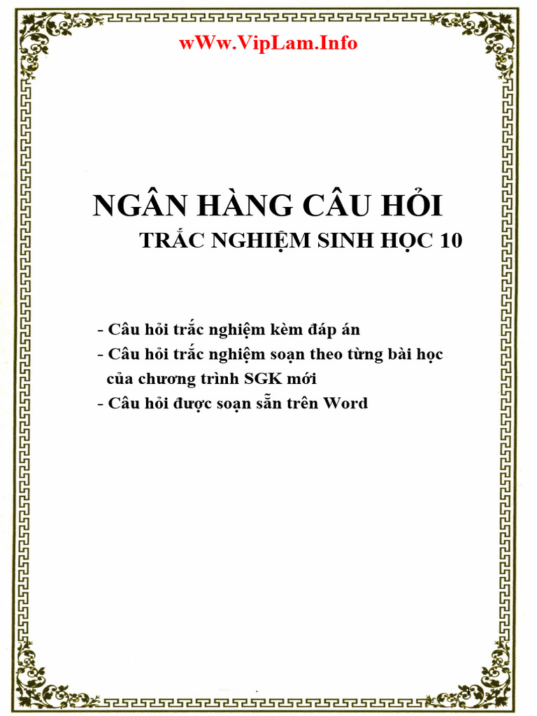 Trac Nghiem Sinh 10 Co Dap An | PDF