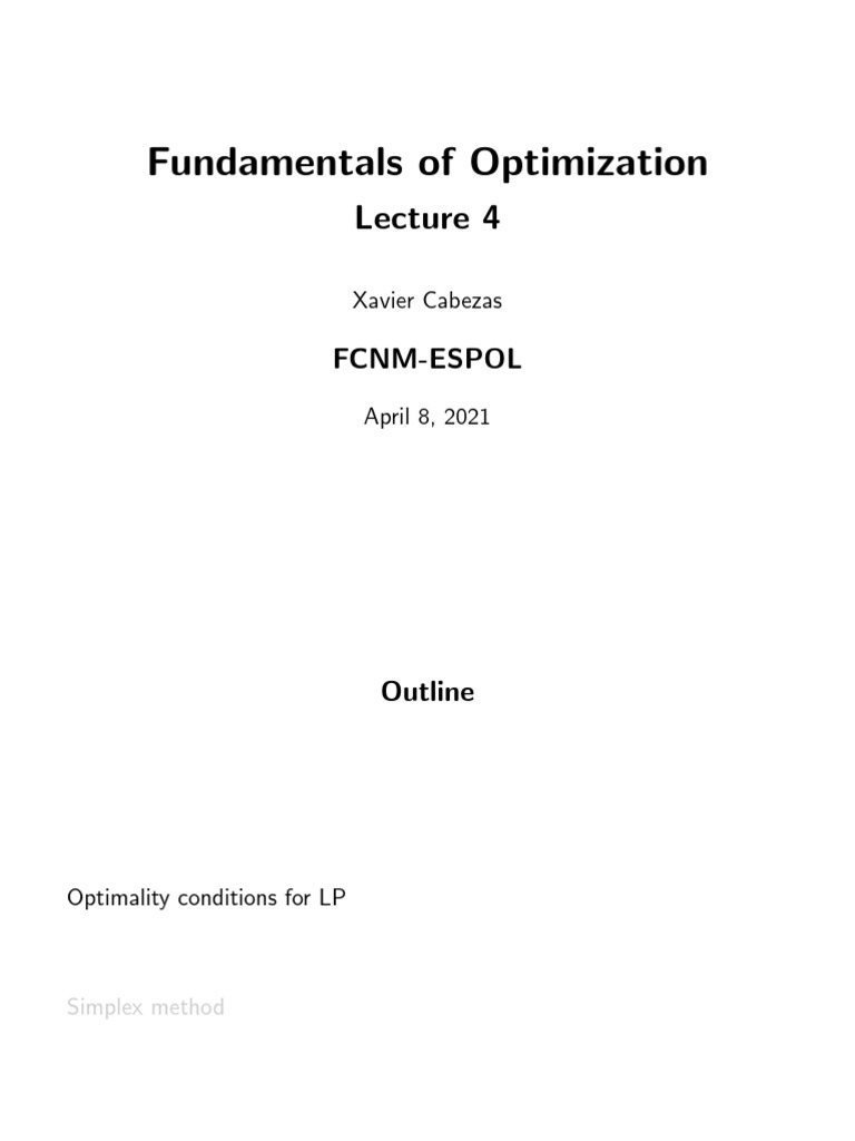Lecture 4 Pdf Linear Programming Mathematical Optimization