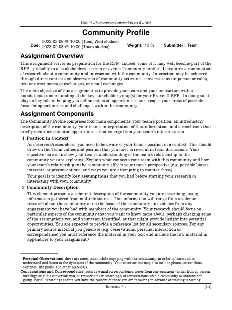 Community Profile Assignment Overview | PDF | Community | Experience