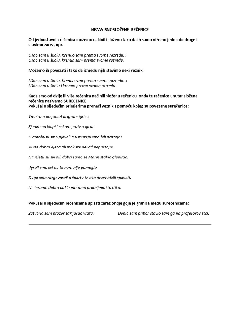 Nezavisnoslozene Recenice Mate Milas | PDF