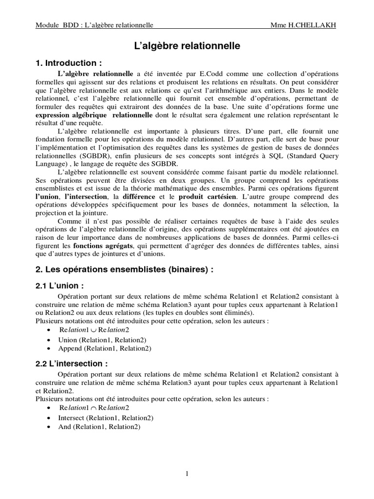 Chapitre5 Base de Données | PDF | Base de données relationnelle | Modèle relationnel