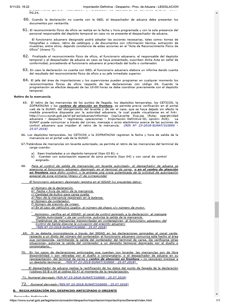 Importación Definitiva - Despacho - Proc. de Aduana - LEGISLACION | PDF ...