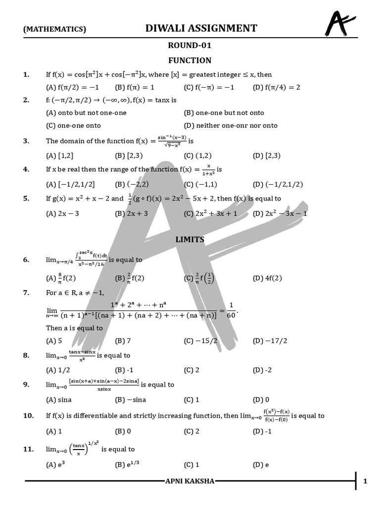 Diwali Assignment Round-1 | PDF | Area | Function (Mathematics)