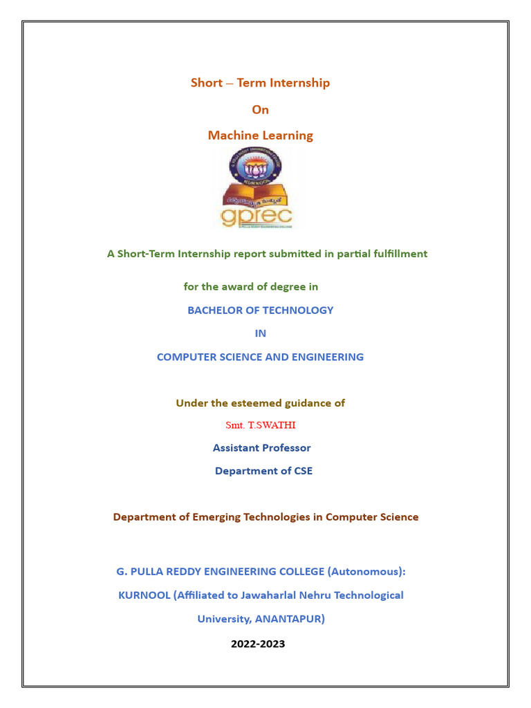 intership report. | PDF | Machine Learning | Mentorship