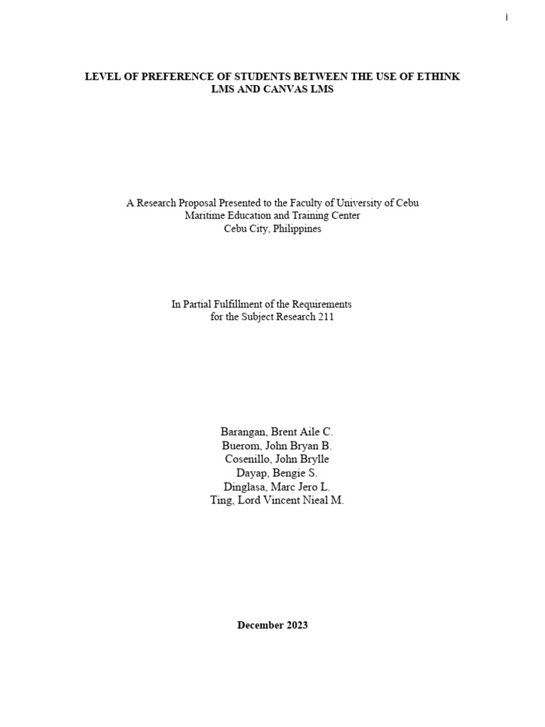 Level of Preference of Students Between The Use of Ethink LMS and ...
