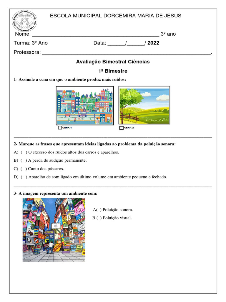 Avaliação de Ciências - 3º Ano | PDF