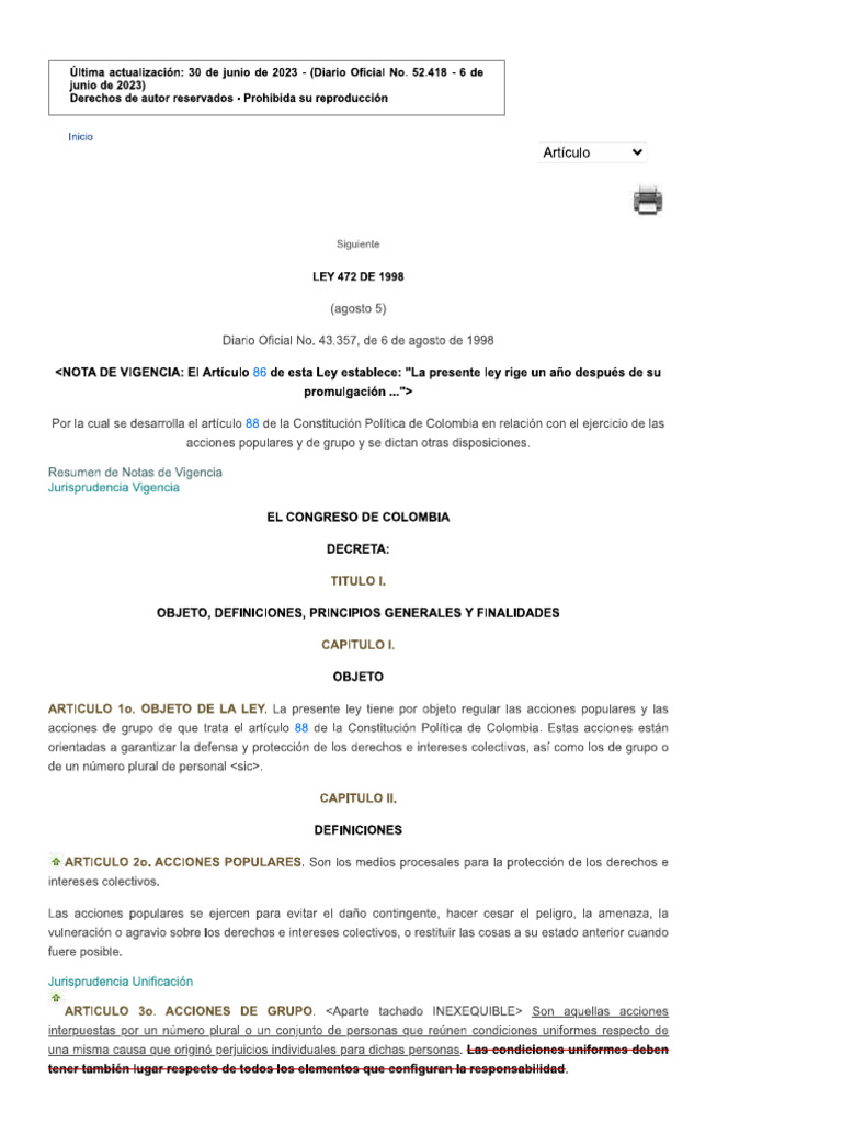 LEY 472 de 1998 (Actualizada 30-06-2023) | PDF