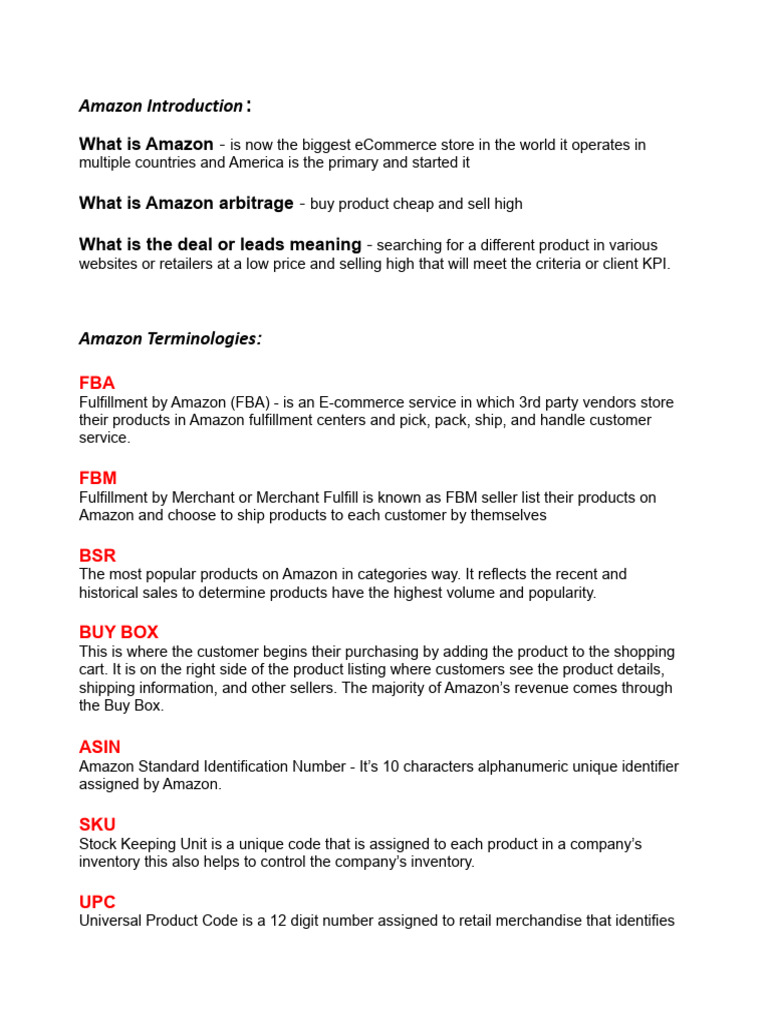 Amazon Introduction - Terminologies | PDF | Return On Investment ...