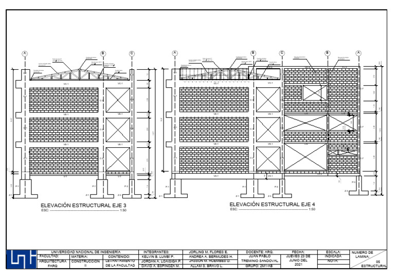 Lamina 5 (Elevaciones Estructurales Eje 3 y 4) | PDF