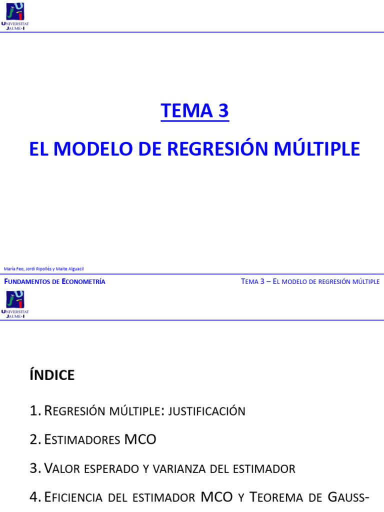 TEMA 3. Econometría | PDF | Regresión lineal | Mínimos cuadrados ordinarios