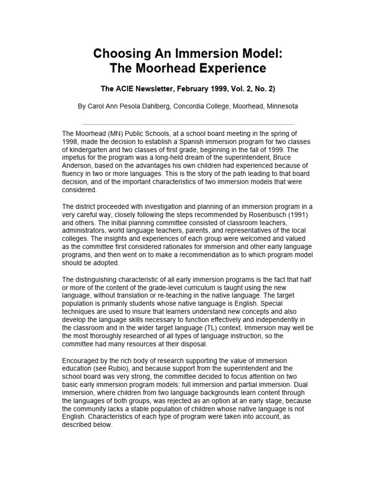 Choosing An Immersion Model | PDF | Fluency | Teachers