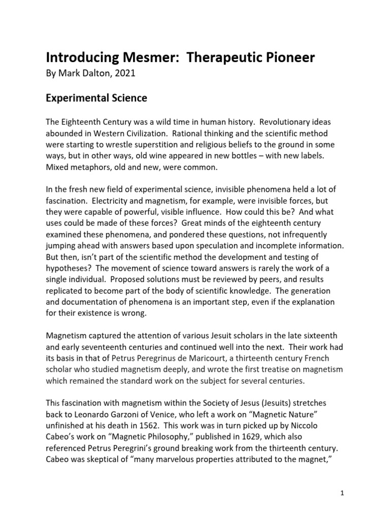 Franz Anton Mesmer Psychological Pioneer | PDF | Hypnosis | Psychology