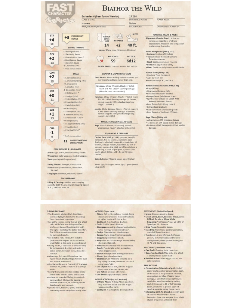 Fast Character - D&D Character Maker - Human Barbarian 6 (Bear Totem Warrior) | PDF | Wizards Of ...