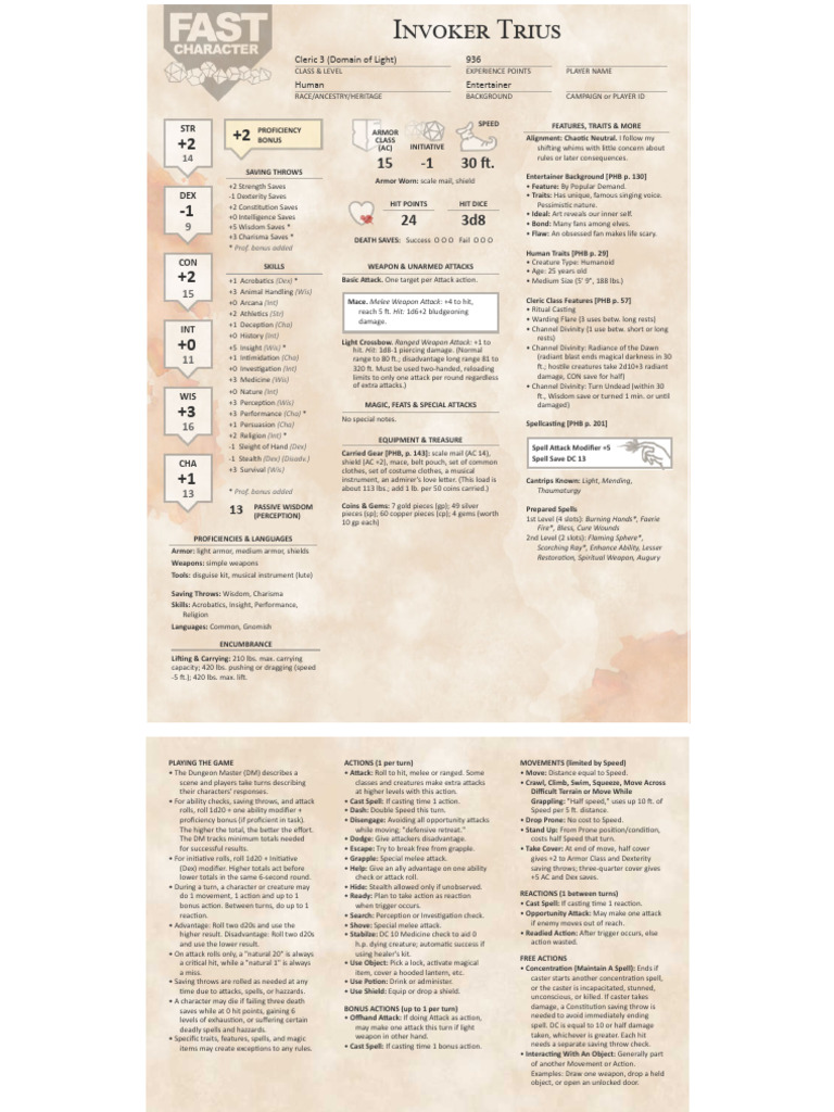 Cleric Character Sheet: Invoker Trius | PDF | Wizards Of The Coast ...