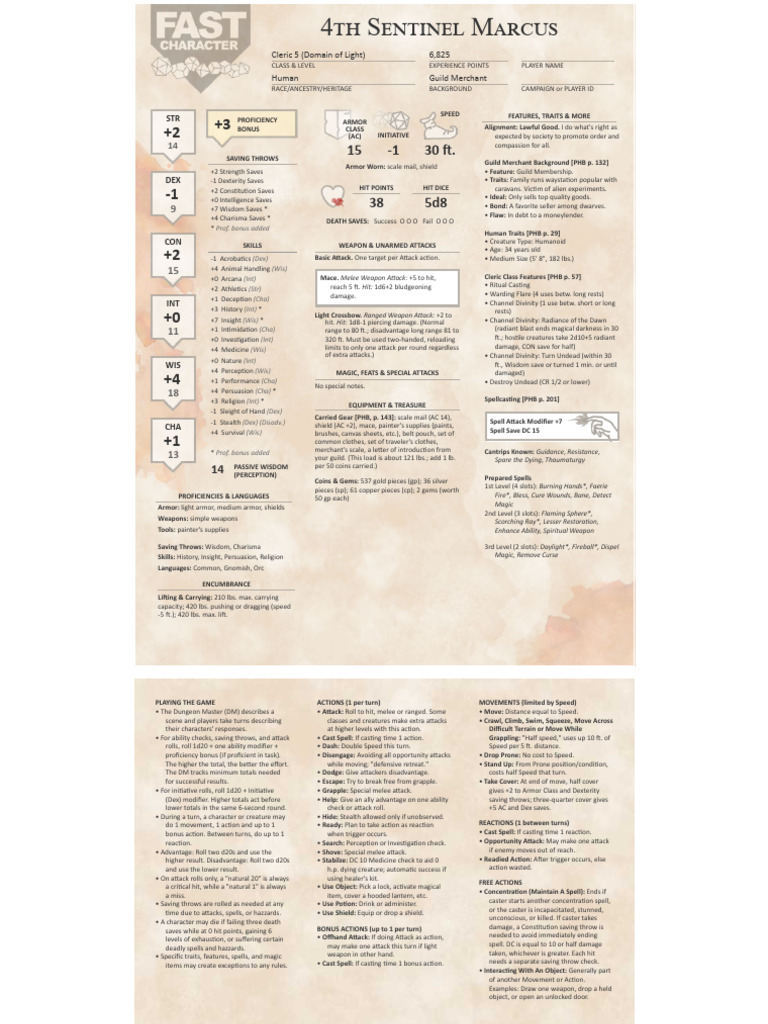 Human Cleric 5 Character Sheet | PDF | Wizards Of The Coast | Dungeons & Dragons