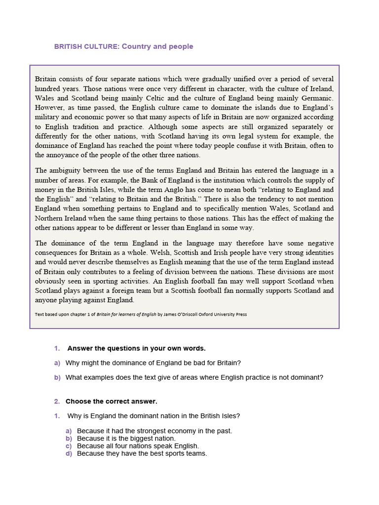 Reading Comprehension About Scotland | PDF | United Kingdom | Great Britain