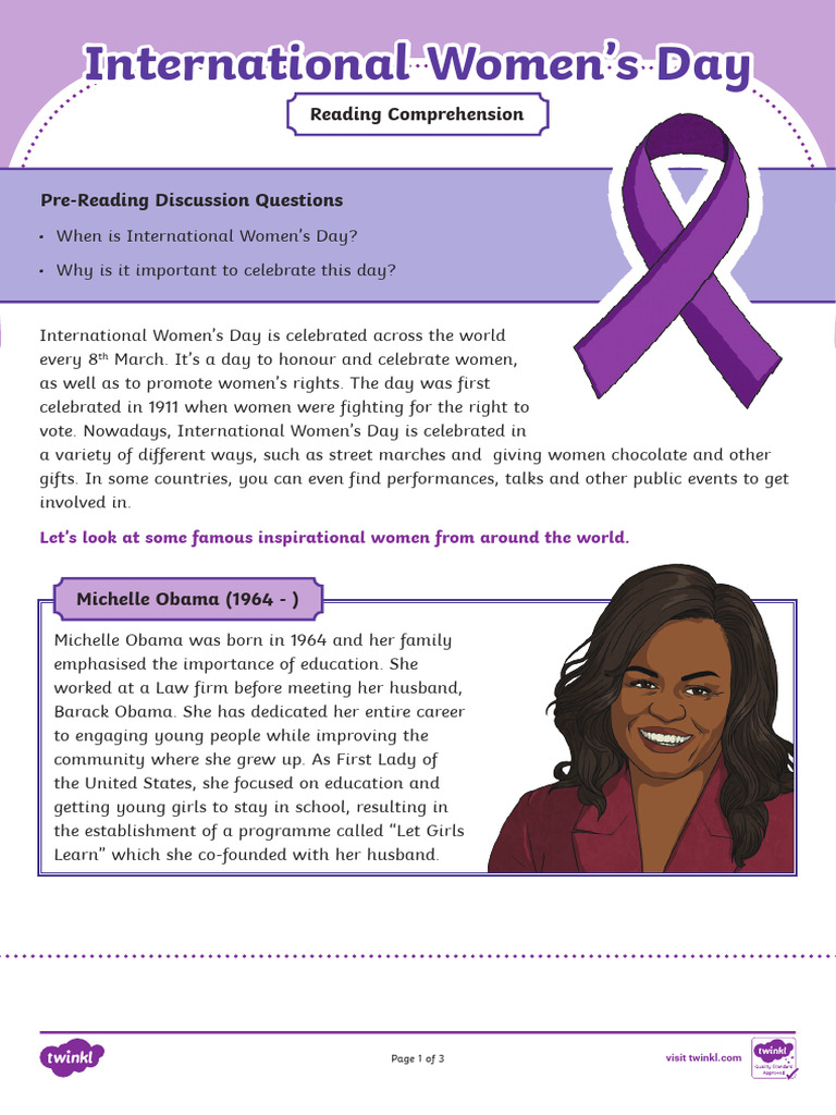 International Women's Day Reading Comprehension | PDF | English As A ...